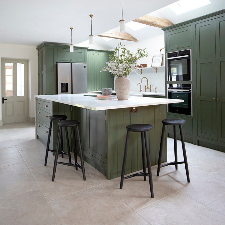 Step Inside a Green Kitchen with Hambleton Ivory Porcelain Tiles ...