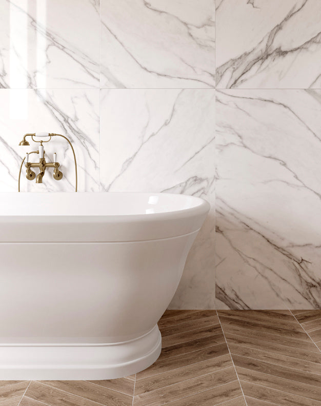 Adastra Statuario Gloss Marble Effect Porcelain Tiles | Quorn Stone