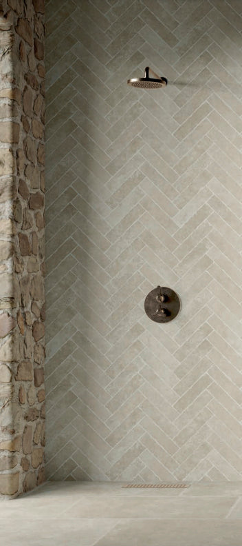 Alnwick Ivory Distressed Edge Porcelain Brick Tiles | Quorn Stone