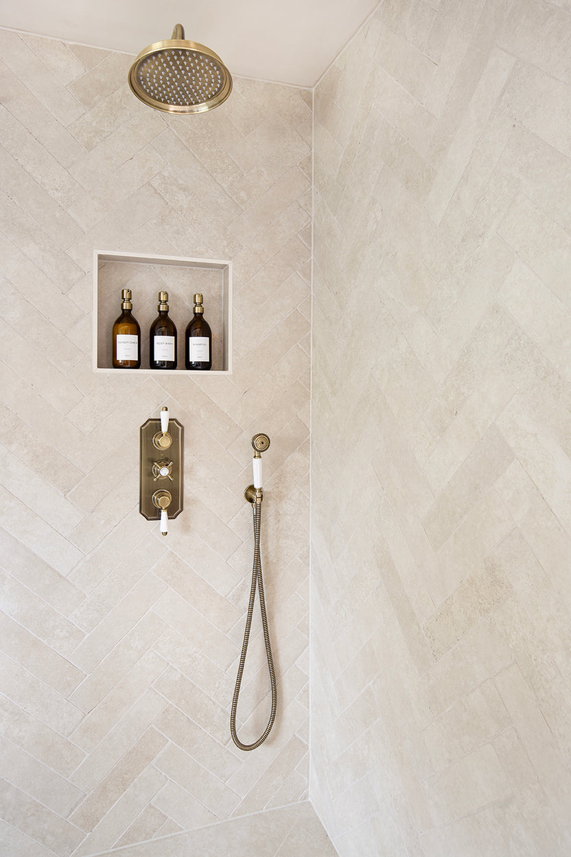 Alnwick Ivory Distressed Edge Porcelain Brick Tiles | Quorn Stone