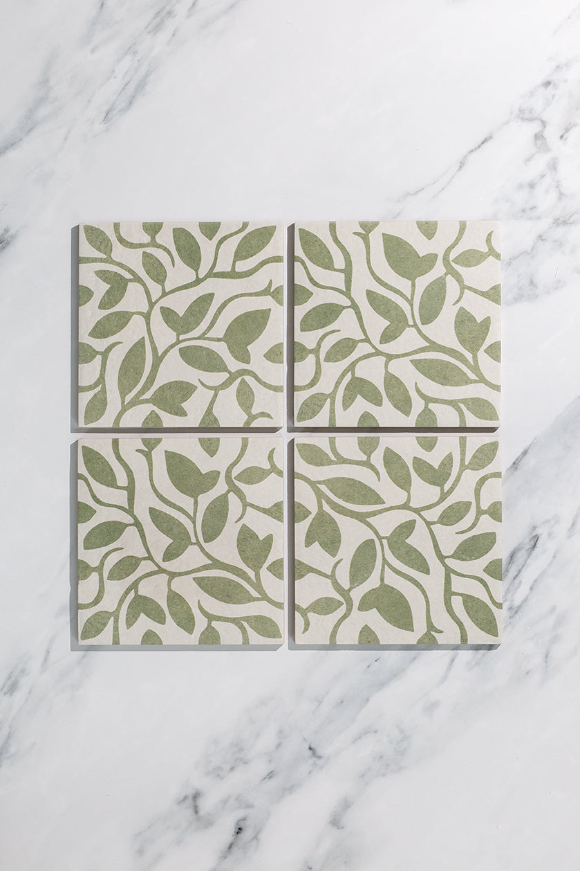 Botanical Sage Decorative Patterned Tiles | Quorn Stone