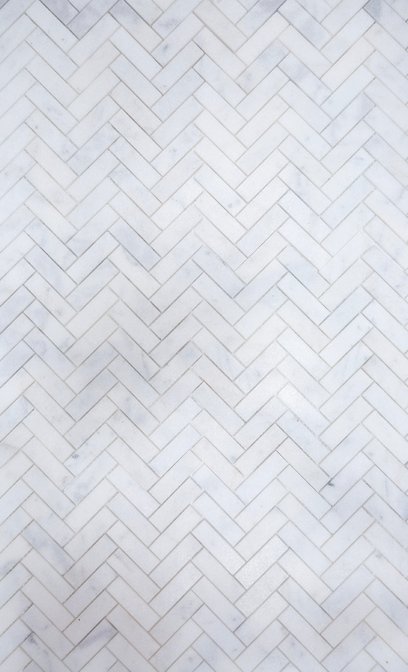 Carrara Bianco Honed Marble Herringbone Mosaic | Quorn Stone