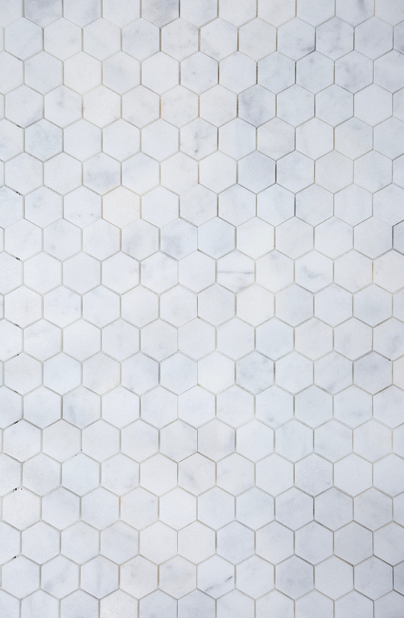 Carrara Bianco Honed Marble Hexagon Mosaic | Quorn Stone