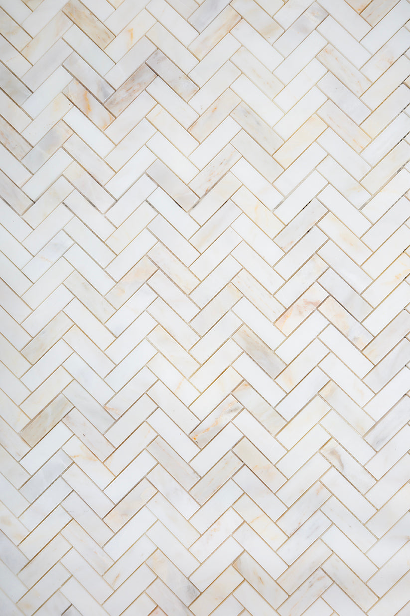 Carrara Oro Honed Marble Herringbone Mosaic | Quorn Stone