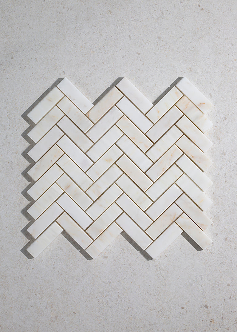 Carrara Oro Honed Marble Herringbone Mosaic | Quorn Stone