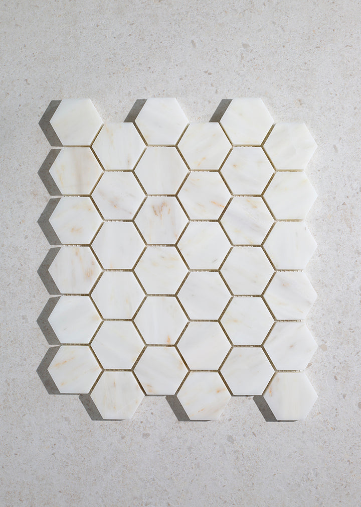 Carrara Oro Honed Marble Hexagon Mosaic | Quorn Stone