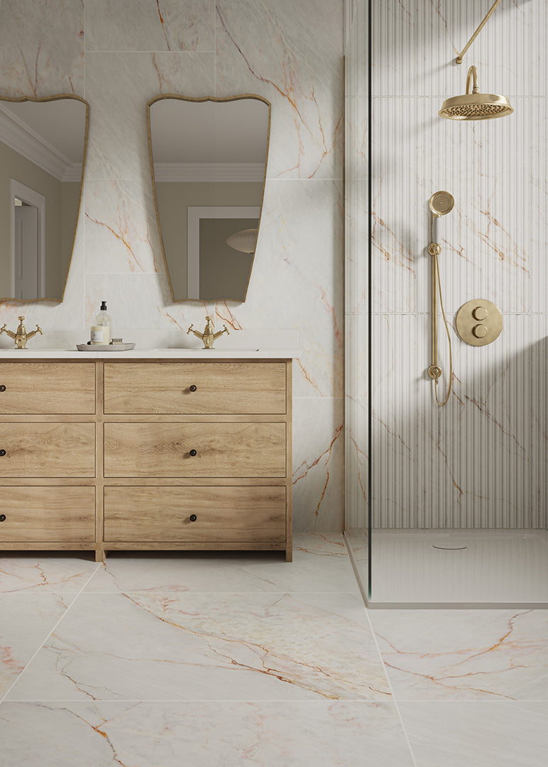 Carrara Rosa Pink Marble Effect Tiles | Quorn Stone