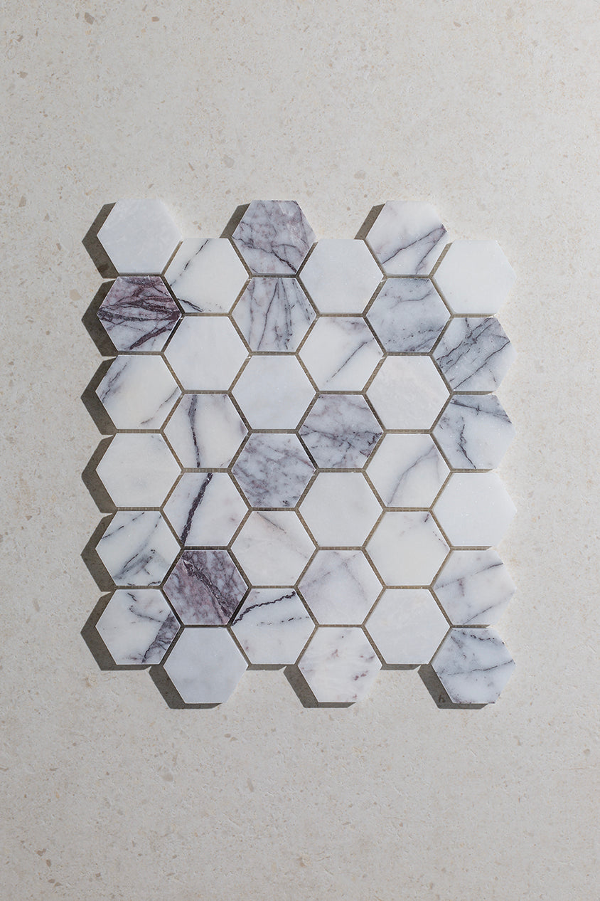 Carrara Viola Honed Marble Hexagon Mosaic | Quorn Stone