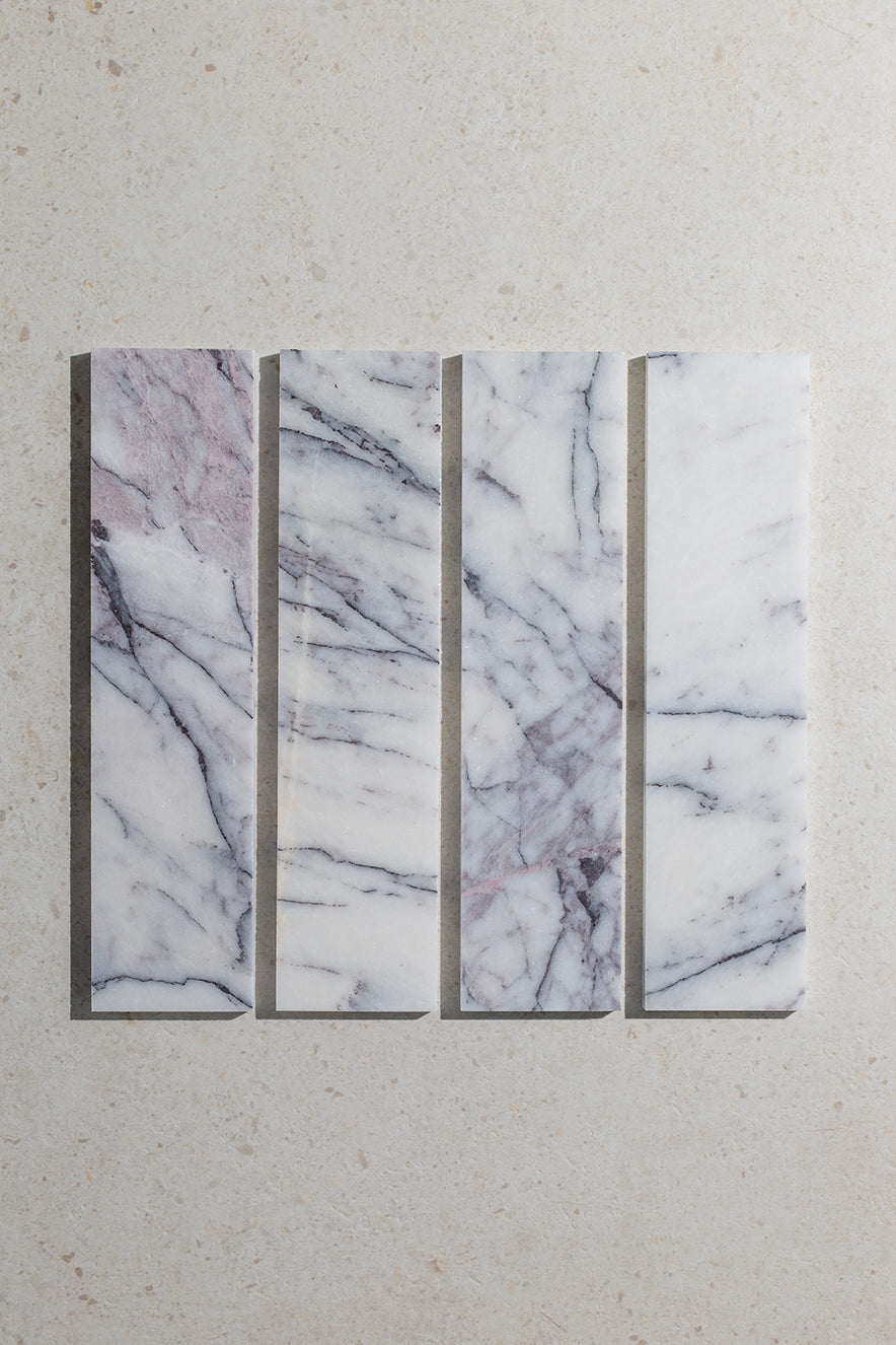 Carrara Viola Dusk Honed Marble Metro Tiles | Quorn Stone