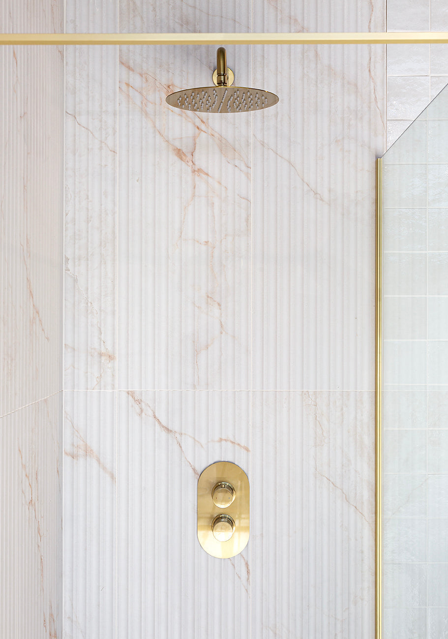 Carrara Rosa Pink Marble Effect Fluted Tiles | Quorn Stone