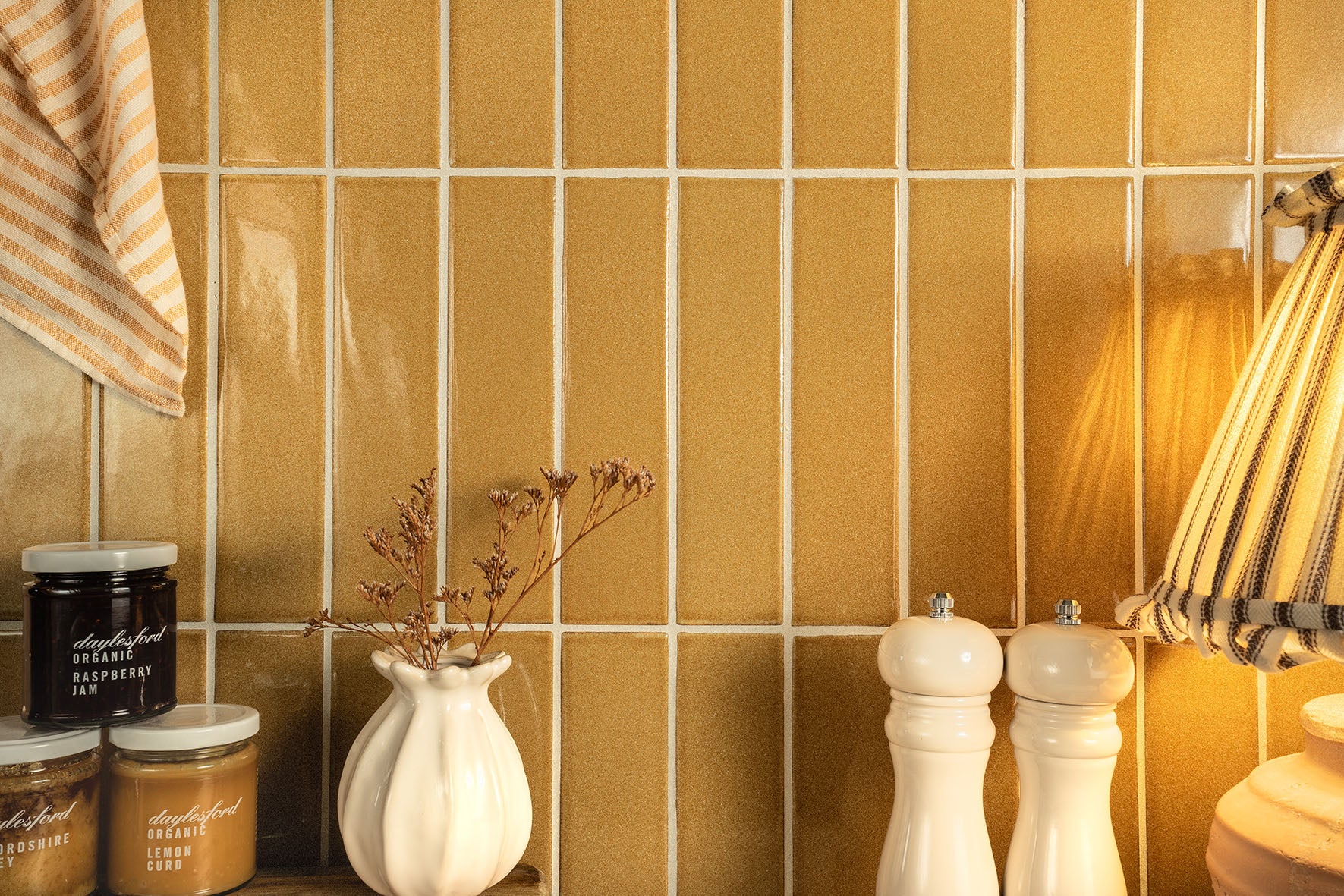 Juno Mustard Gloss Metro Tiles | Quorn Stone