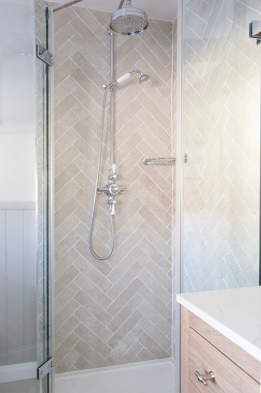 Alnwick Ivory Distressed Edge Porcelain Brick Tiles | Quorn Stone