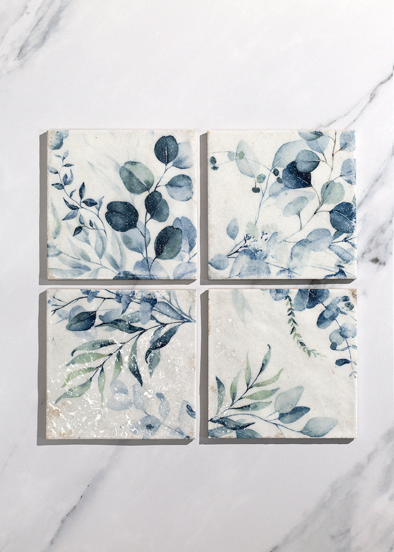 Flora Eucalyptus Blue Crackle Glaze Decorative Tiles | Quorn Stone