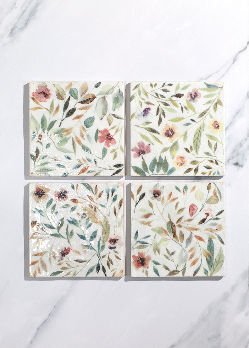 Flora Wild Meadow Crackle Glaze Decorative Tiles | Quorn Stone