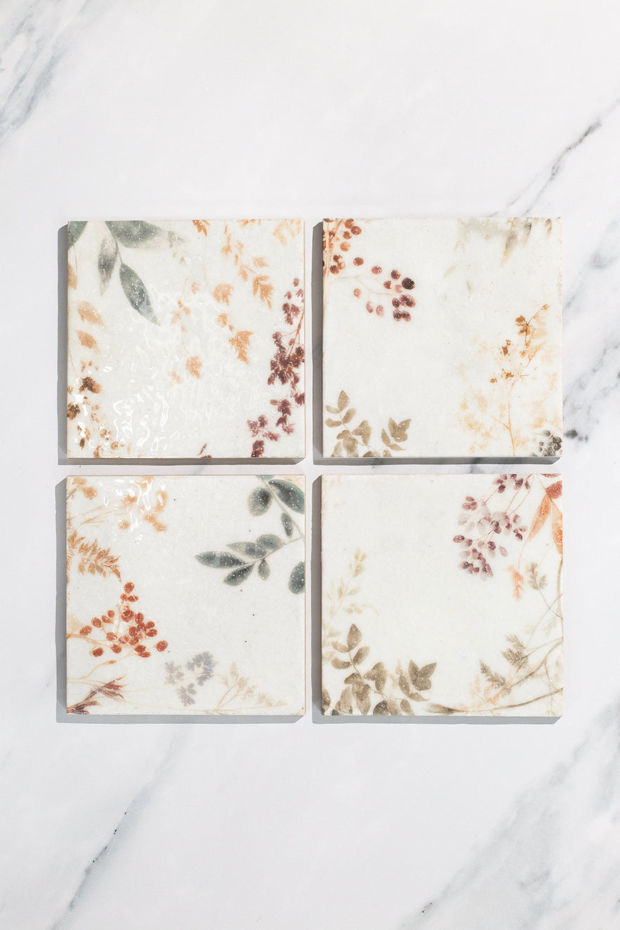 Flora Autumn Bloom Crackle Glaze Decorative Tiles | Quorn Stone