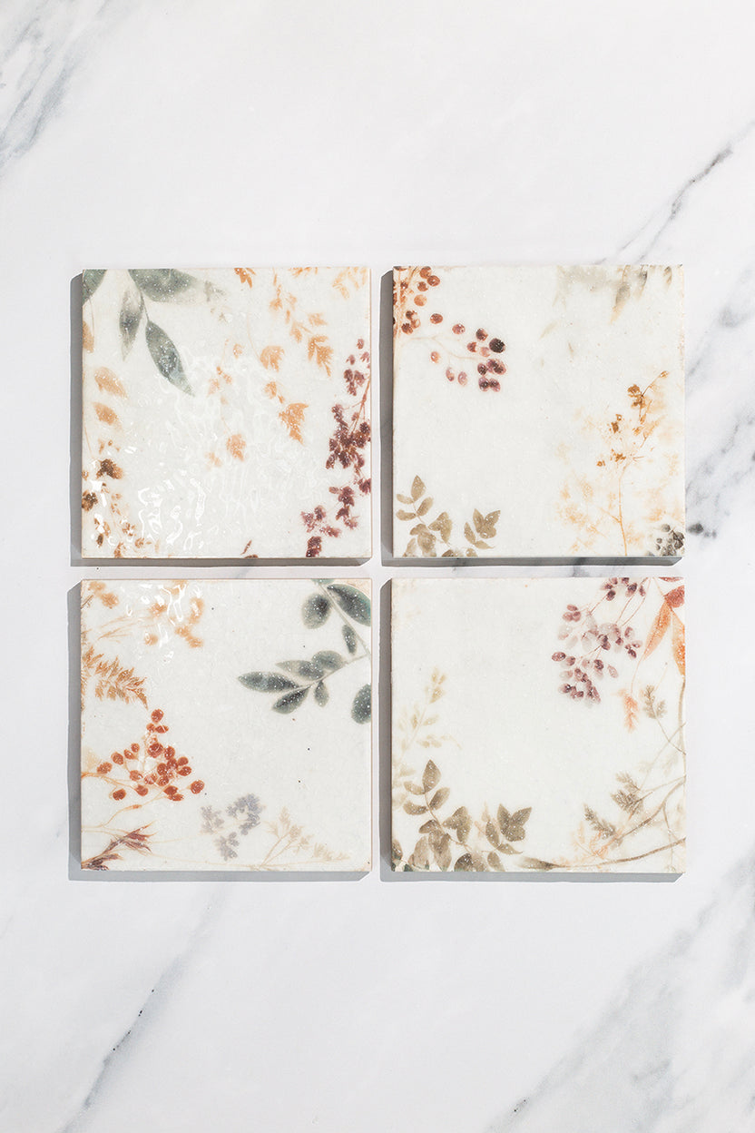 Flora Autumn Bloom Crackle Glaze Decorative Tiles | Quorn Stone
