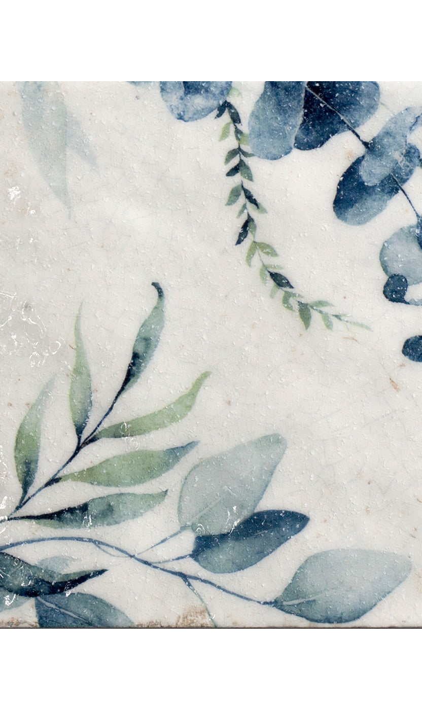 Flora Eucalyptus Blue Crackle Glaze Decorative Tiles | Quorn Stone