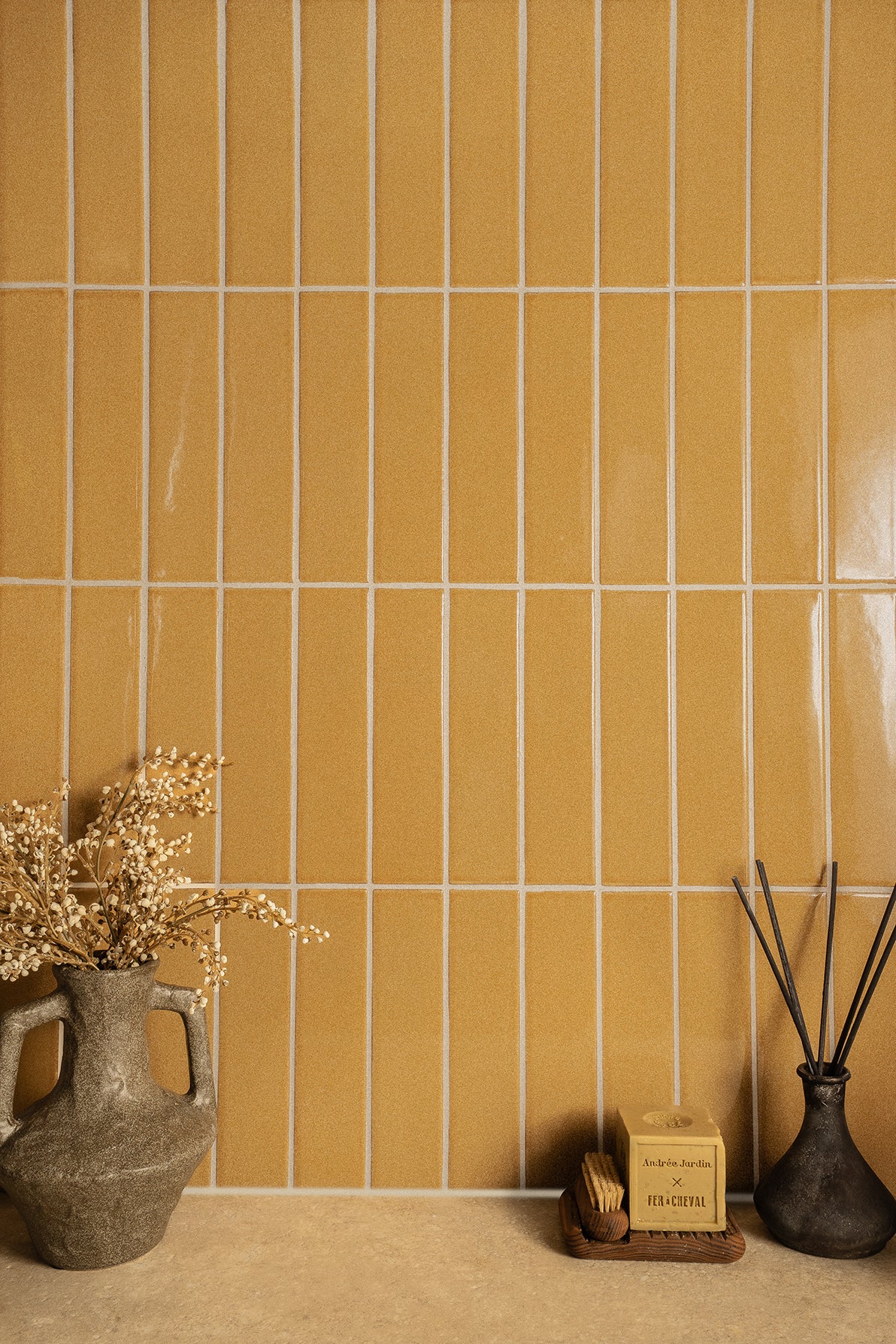 Juno Mustard Gloss Metro Tiles | Quorn Stone