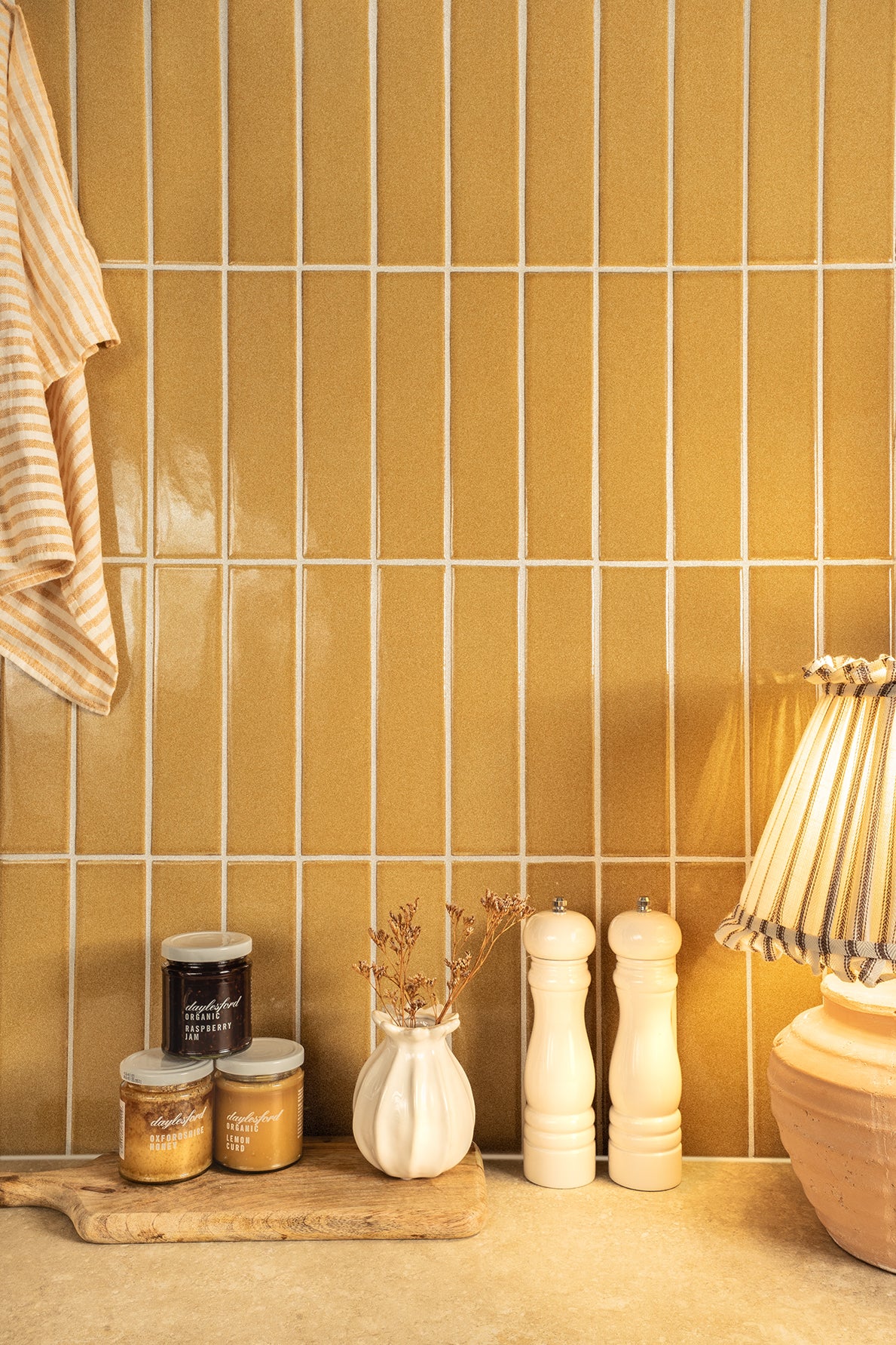 Juno Mustard Gloss Metro Tiles | Quorn Stone