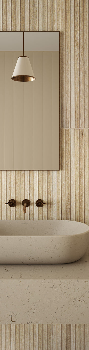 Kyoto Light Oak Slatted Wood Effect Tile | Quorn Stone