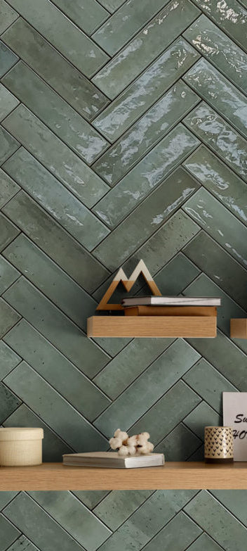 Nori Forest Gloss Metro Tiles | Quorn Stone