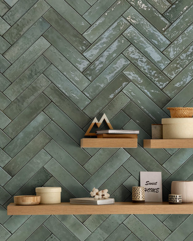 Nori Forest Gloss Metro Tiles | Quorn Stone