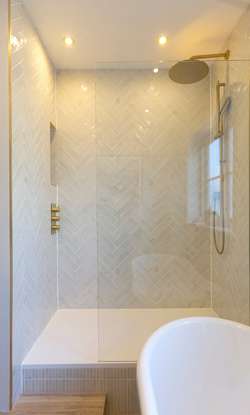 Nori Pearl Gloss Metro Tiles | Quorn Stone