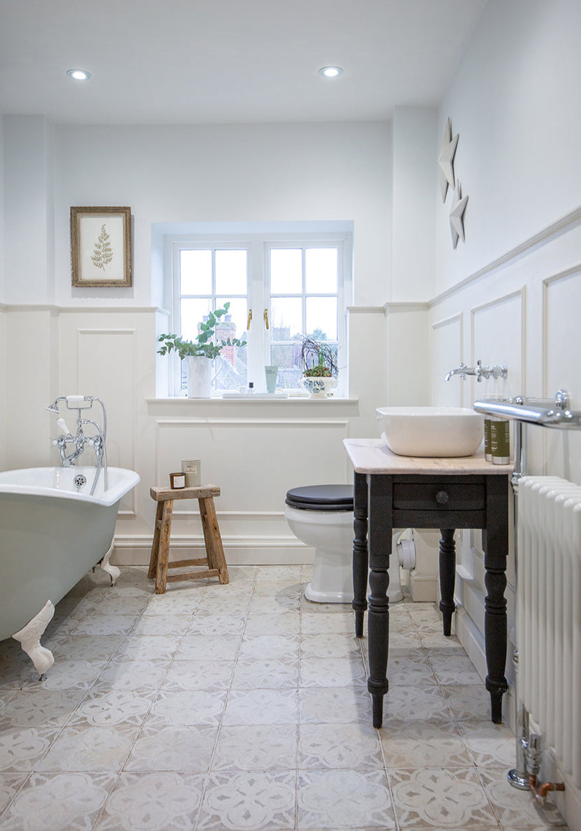 Ophelia White Patterned Ceramic Tiles | Quorn Stone