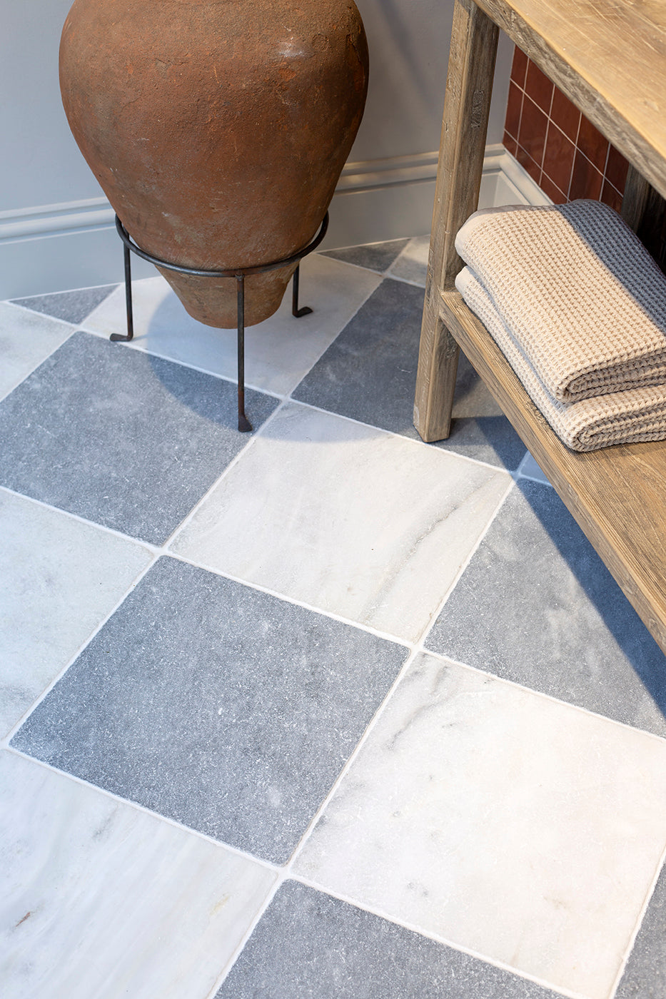 Parisian Chequerboard Tumbled Marble Tiles | Quorn Stone