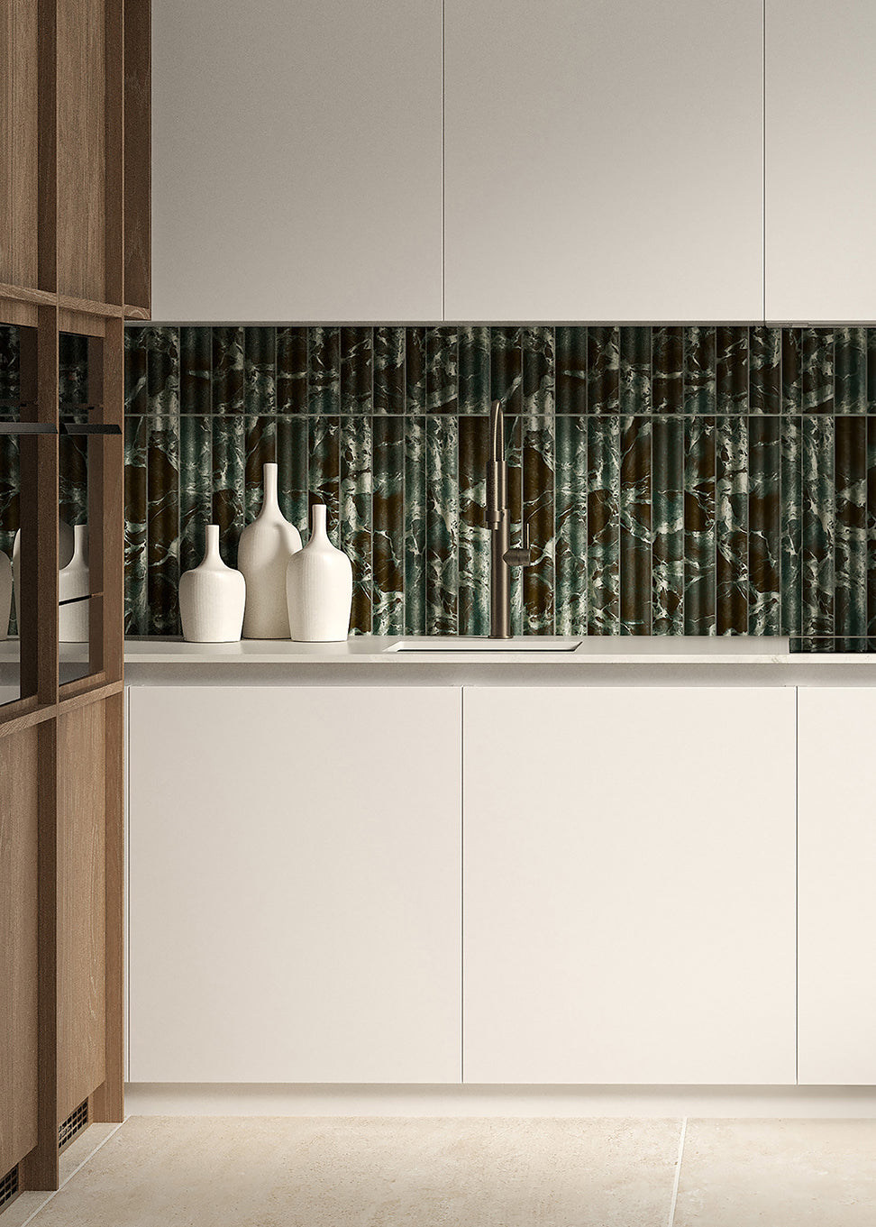 Zanetti Amazon Green Marble Effect Fluted Tiles | Quorn Stone