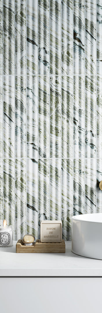 Zanetti Jade Green Marble Effect Fluted Tiles | Quorn Stone
