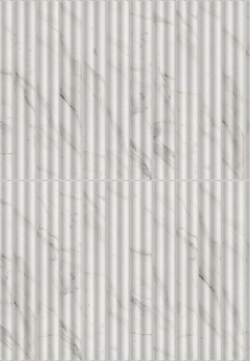 Zanetti Pearl White Marble Effect Fluted Tiles | Quorn Stone