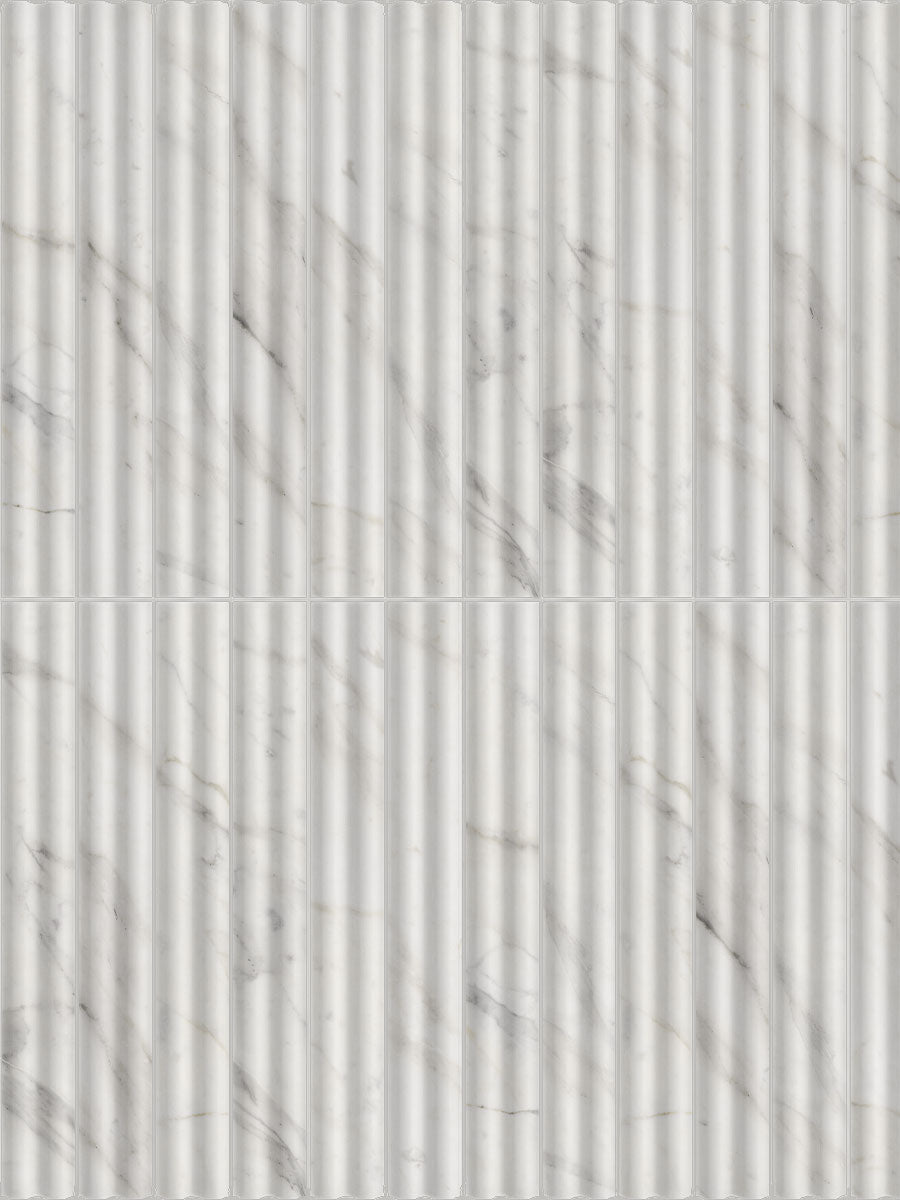 Zanetti Pearl White Marble Effect Fluted Tiles | Quorn Stone